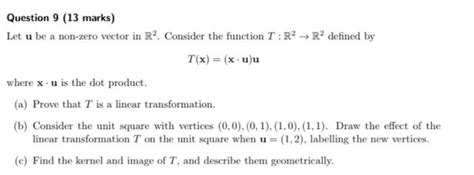 Solved Let U Be A Non Zero Vector In R Consider The Chegg