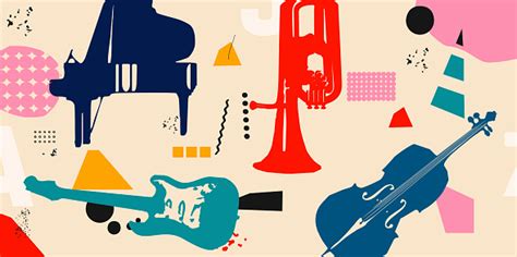 악기 다채로운 벡터 일러스트와 음악 홍보 포스터 바이올론첼로 피아노 우포니움 라이브 콘서트 이벤트 재즈 음악 페스티벌 및 쇼 파티 전단지를 위한 기타 Classical