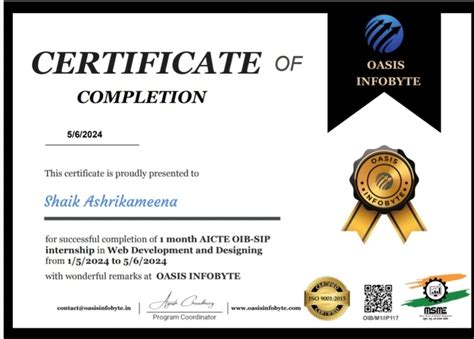 ashrikameena shaik on linkedin oasisinfobyte web internships aicte