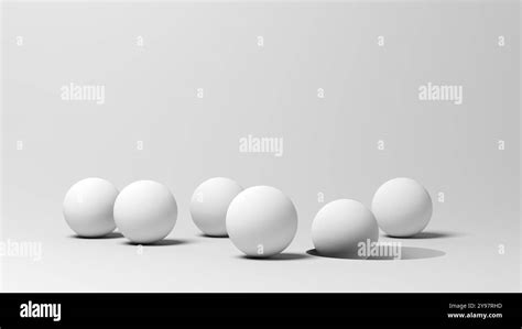 Six White Spheres One Sphere Falling Into The Hole Balls Isolated 3d Illustration Stock
