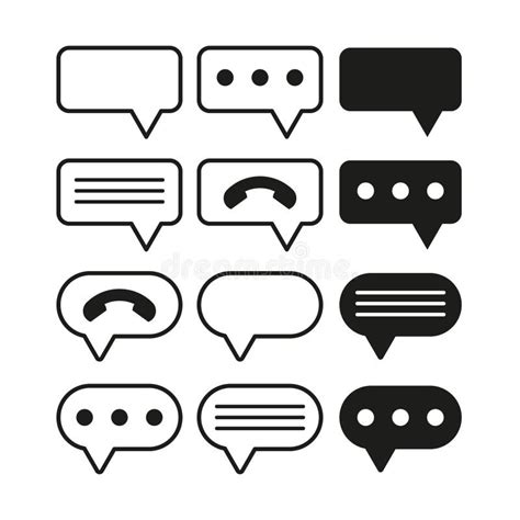 Speech Bubbles Set Black And White Various Vector Icons Communication Symbols Stock