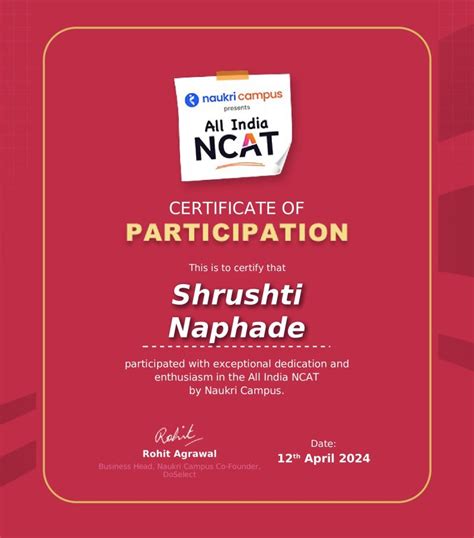 Shrushti Naphade On Linkedin Ncat Opportunity Career Participated