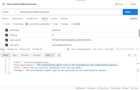 Oauth 2 0 Issue In Passport V12 3 Unsupported Grant Type Stack Overflow