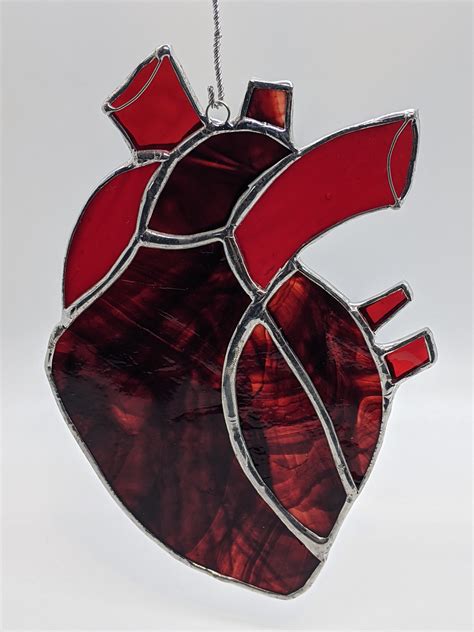 Stained Glass Anatomical Heart Red And Clear Iridescent Etsy