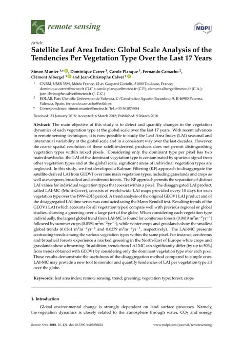 Pdf Satellite Leaf Area Index Global Scale Analysis Of The