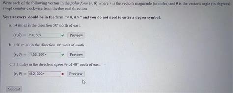 Solved Write Each Of The Following Vectors In The Polar Form Chegg