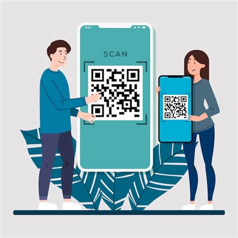 Qr Code Scanning Concept With Characters Free Vector