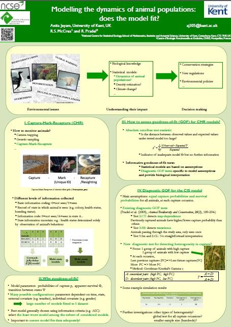 Anita Jeyam 2015 Best Interdisciplinary Poster Statistical Ecology