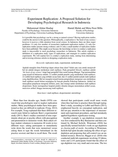 PDF Experiment Replication A Proposed Solution For Developing Psychological Research In Indonesia