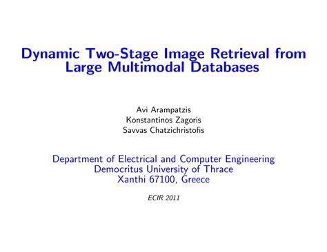 Dynamic Two Stage Image Retrieval From Large Multimodal Databases Ppt