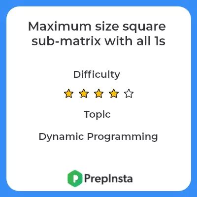 Maximum Size Square Sub Matrix With All 1s C PrepInsta