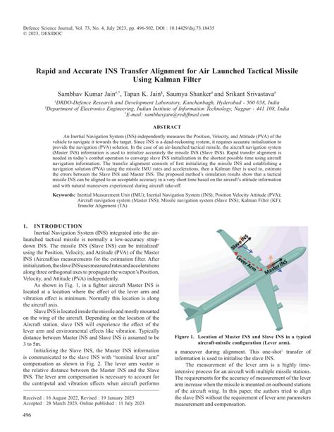 Pdf Rapid And Accurate Ins Transfer Alignment For Air Launched Tactical Missile Using Kalman