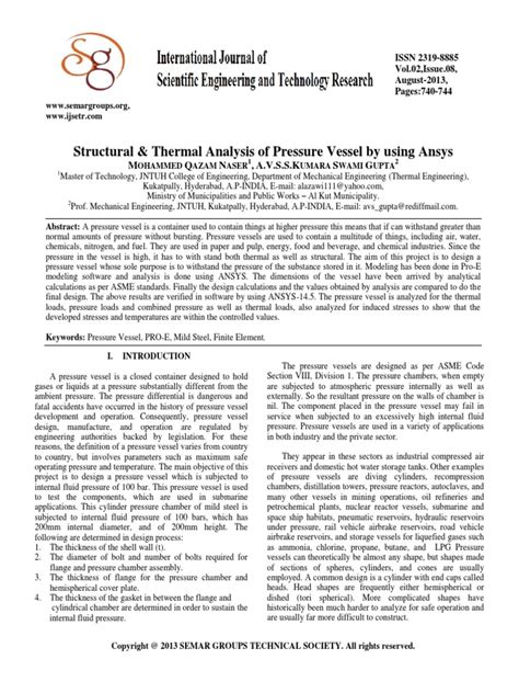 Structural And Thermal Analysis Of Pressure Vessel By Using Ansys Pdf