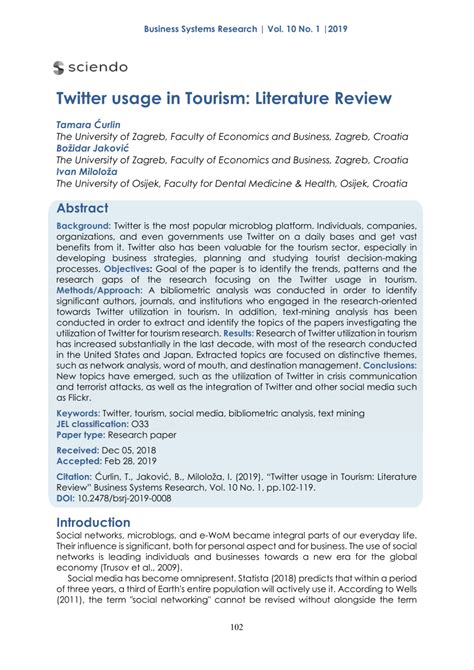 Pdf Twitter Usage In Tourism Literature Review