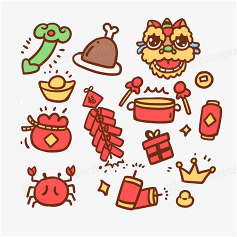 一组手绘2024春节龙年喜庆简笔画贴纸二png图片素材下载 春节png 熊猫办公