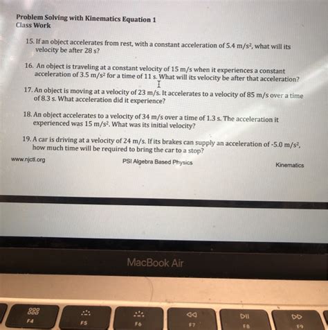 Solved Problem Solving With Kinematics Equation 1 Class Work