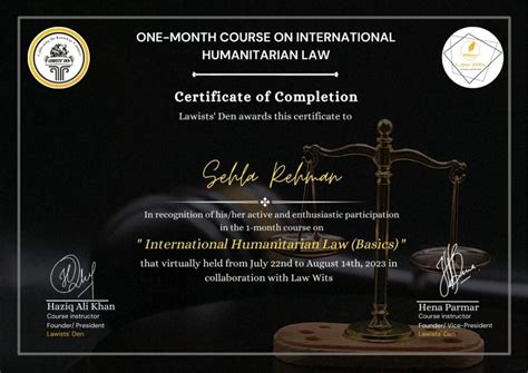 sehla rehman on linkedin i have completed one month course on international humanitarian law…