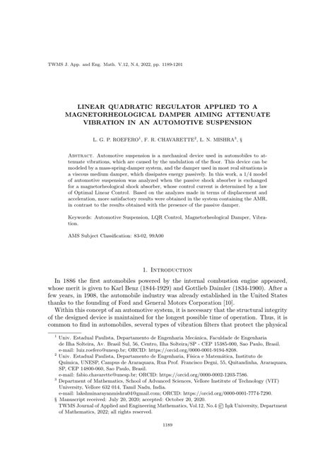 Pdf Linear Quadratic Regulator Applied To A Magnetorheological Damper Aiming Attenuate