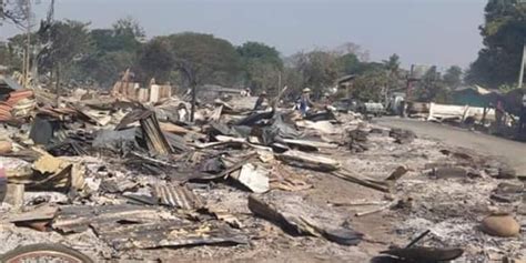 Dvb ကန့်ဘလူမြို့နယ်၊ ကိုးတောင်ဘို့ဈေး စစ်ကောင်စီတပ် ပစ်ခတ်မှုကြောင့် မီးလောင်ပျက်စီး