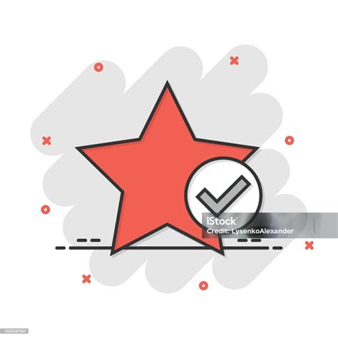 만화 스타일의 스타 아이콘으로 표시를 확인합니다 흰색 고립 된 배경에 좋아하는 만화 벡터 그림에 추가합니다 북마크 스플래시 효과 비즈니스 컨셉 1위에 대한 스톡 벡터 아트