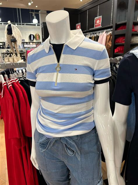 Tommy Womens Slim Fit Rugby Stripe Zip Polo