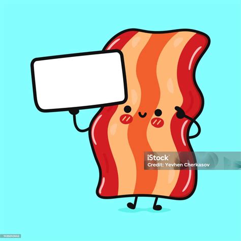 포스터와 귀여운 재미있는 베이컨 벡터 손으로 그린 만화 카와이 캐릭터 일러스트 레이 션 아이콘 파란색 배경에 격리되어 있습니다 베이컨 생각 개념 0명에 대한 스톡 벡터 아트