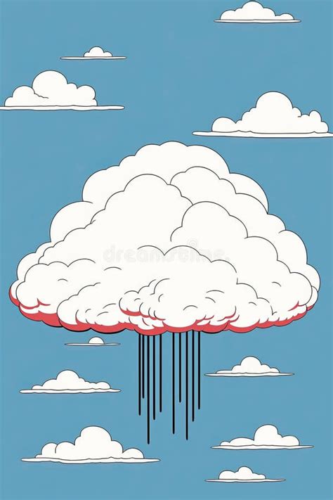 Illustration Of Large White Cloud With Rain Falling From It On Blue Sky Background Stock