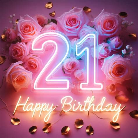Birthday Celebration With Pink Roses Gold Accents And Neon Text Wishing