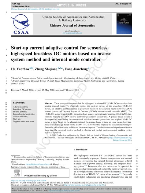 Pdf Start Up Current Adaptive Control For Sensorless High Speed Brushless Dc Motors Based On