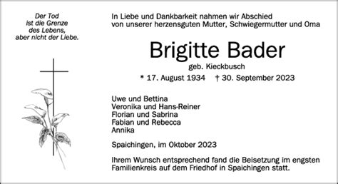 Traueranzeigen Von Brigitte Bader Schwaebische De Trauerportal