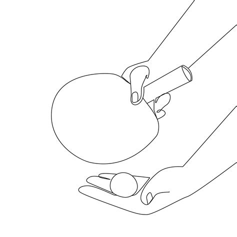 Ping Pong Concept One Line Drawn Racket And Ping Pong Ball In Human Hands Before Serving