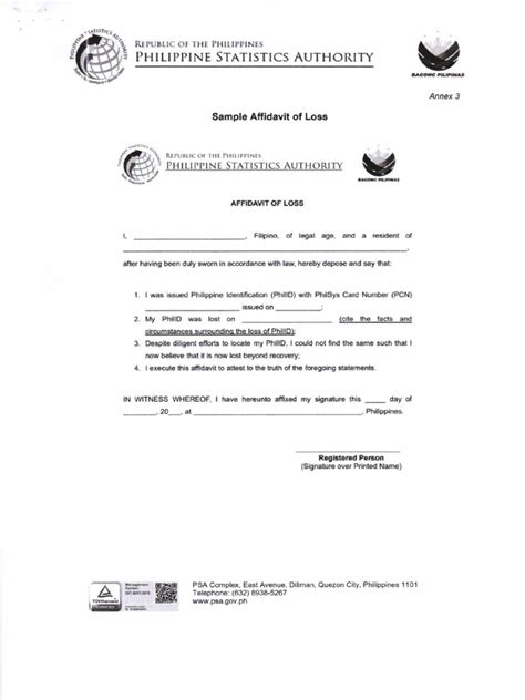 Sample Affidavit Of Loss For Philid Pdf