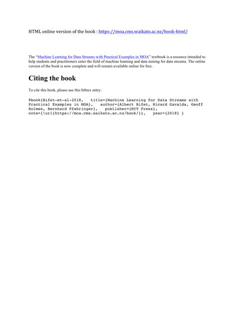 Pdf Machine Learning For Data Streams With Practical Examples In Moa