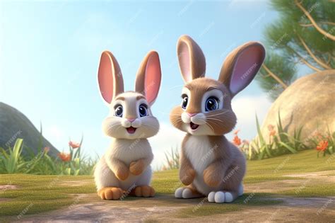 Una Caricatura Donde Un Conejo Y Un Conejo Están De Pie Juntos Foto