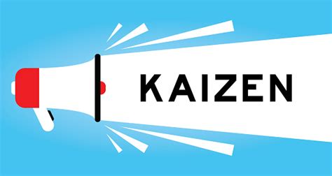 파란색 배경에 흰색 배너에 단어 Kaizen이있는 컬러 Megphone 아이콘 Kaizen에 대한 스톡 벡터 아트 및 기타 이미지 Kaizen 간반 개념 Istock