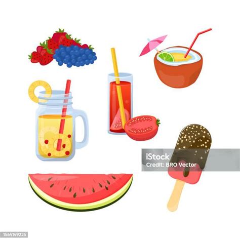 과일과 베리 여름 음료와 음식 벡터 일러스트레이션 세트 0명에 대한 스톡 벡터 아트 및 기타 이미지 0명 과일 냉동식품