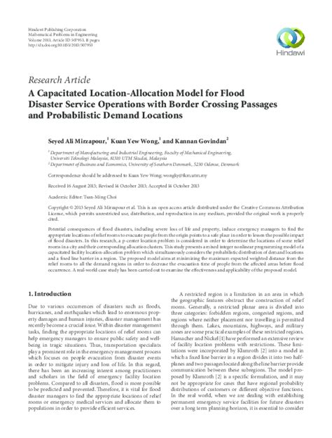 Pdf A Capacitated Location Allocation Model For Flood Disaster Operations With Border Crossing