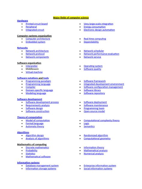 Major Fields Of Computer Science Pdf Computing Computer Science