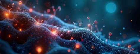 Abstract View Of Glowing Neuron Network Network Structure Textured Dark Blue Gray Small Red