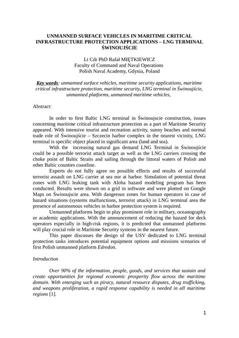 Pdf Unmanned Surface Vehicles In Maritime Critical Infrastructure Protection Applications