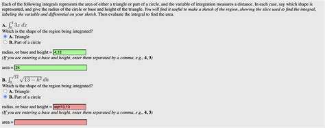 Solved Each Of The Following Integrals Represents The Area