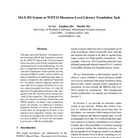 Max Isi System At Wmt23 Discourse Level Literary Translation Task Acl Anthology