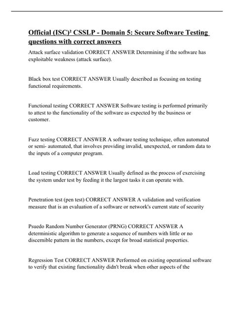 official isc ² csslp domain 5 secure software testing questions