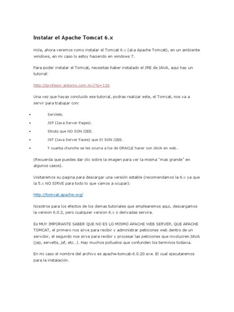Instalar El Apache Tomcat 6 Pdf Java Lenguaje De Programación