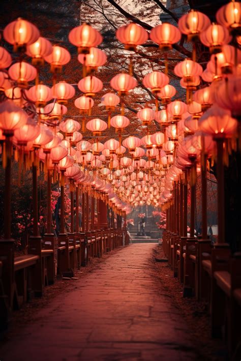 街道上挂满红灯笼高清图片下载 包图网