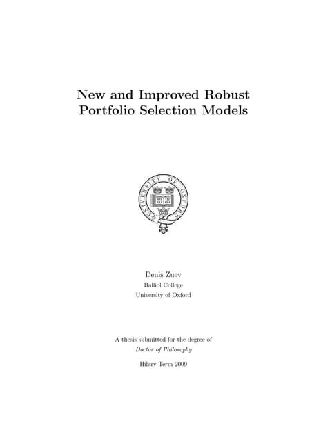 Newandimprovedrobustportfolioselectionmodelszuevdphil Pdf