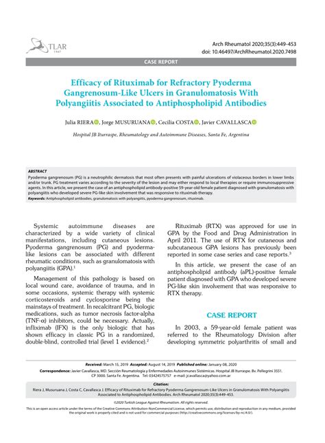 Pdf Efficacy Of Rituximab For Refractory Pyoderma Gangrenosum Like