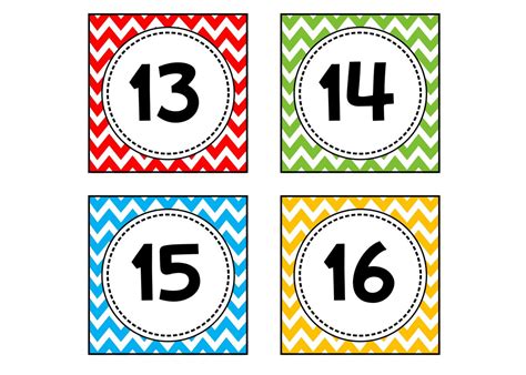 Chevron Classroom Number Labels Colorful Calendar Numbers Printable