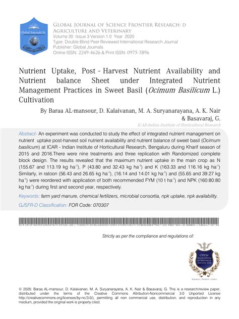 Pdf Nutrient Uptake Post Harvest Nutrient Availability And Nutrient Balance Sheet Under