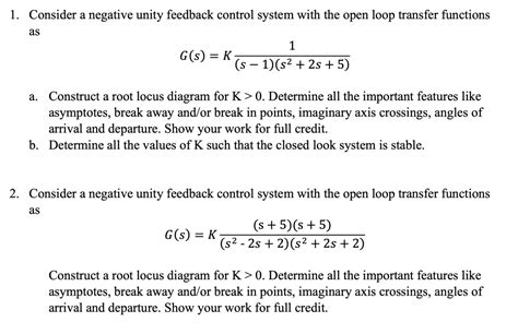 Solved 1 Consider A Negative Unity Feedback Control System